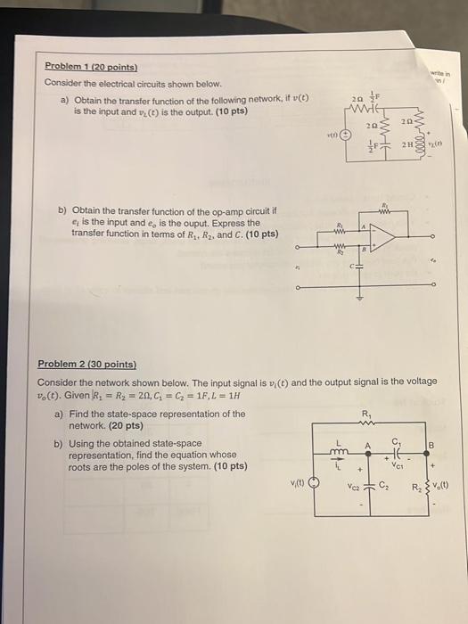 Solved Problem 1 (20 points) Consider the electrical | Chegg.com