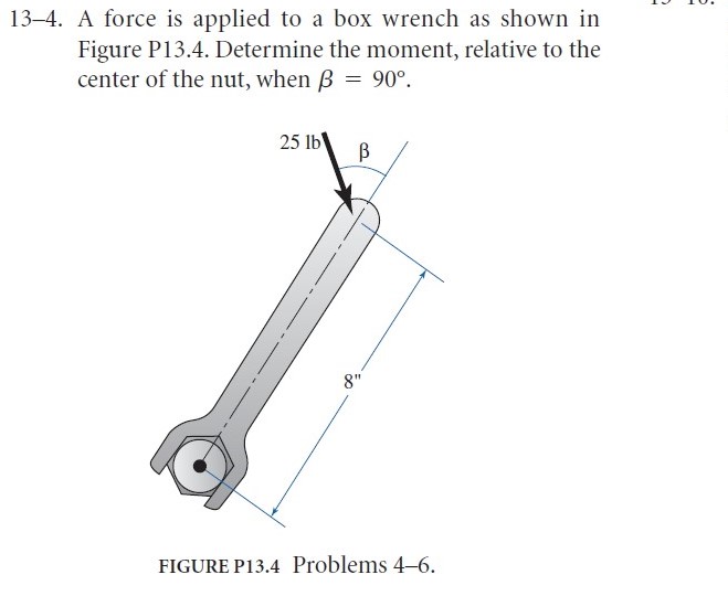 Solved 13-4. ﻿A force is applied to a box wrench as shown | Chegg.com