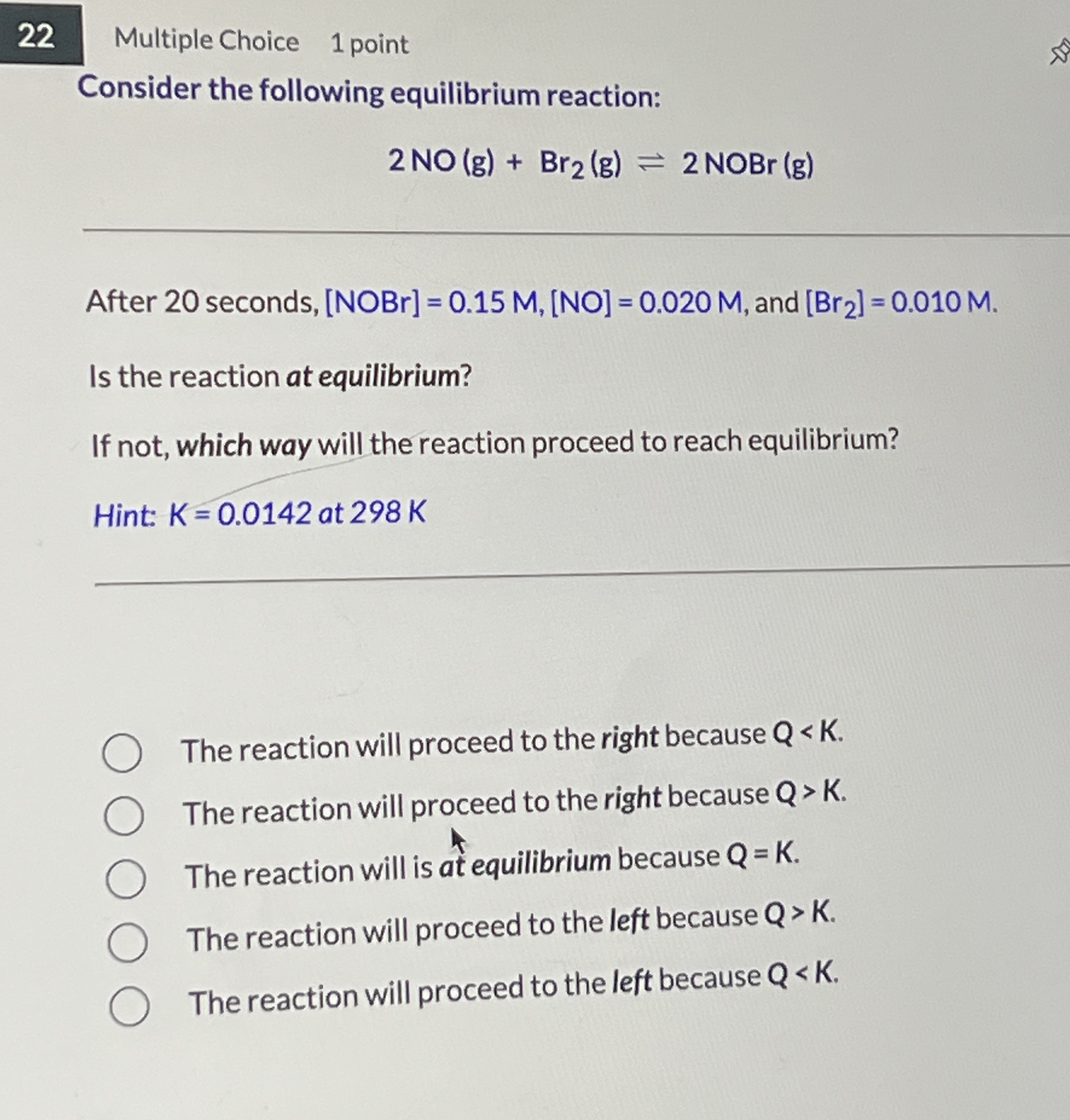 Solved Multiple Choice 1 ﻿pointConsider the following | Chegg.com