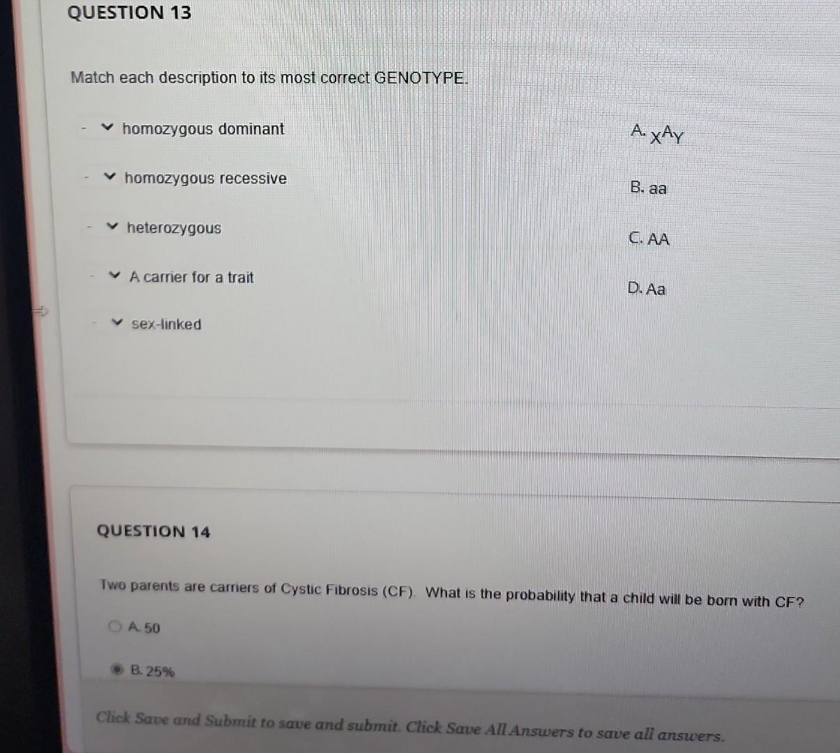Solved Match each description to its most correct GENOTYPE. | Chegg.com