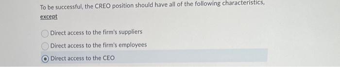 Solved To be successful, the CREO position should have all | Chegg.com