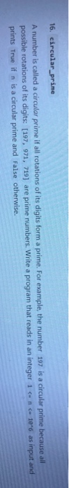 Solved 16. circular_prime A number is called a circular | Chegg.com