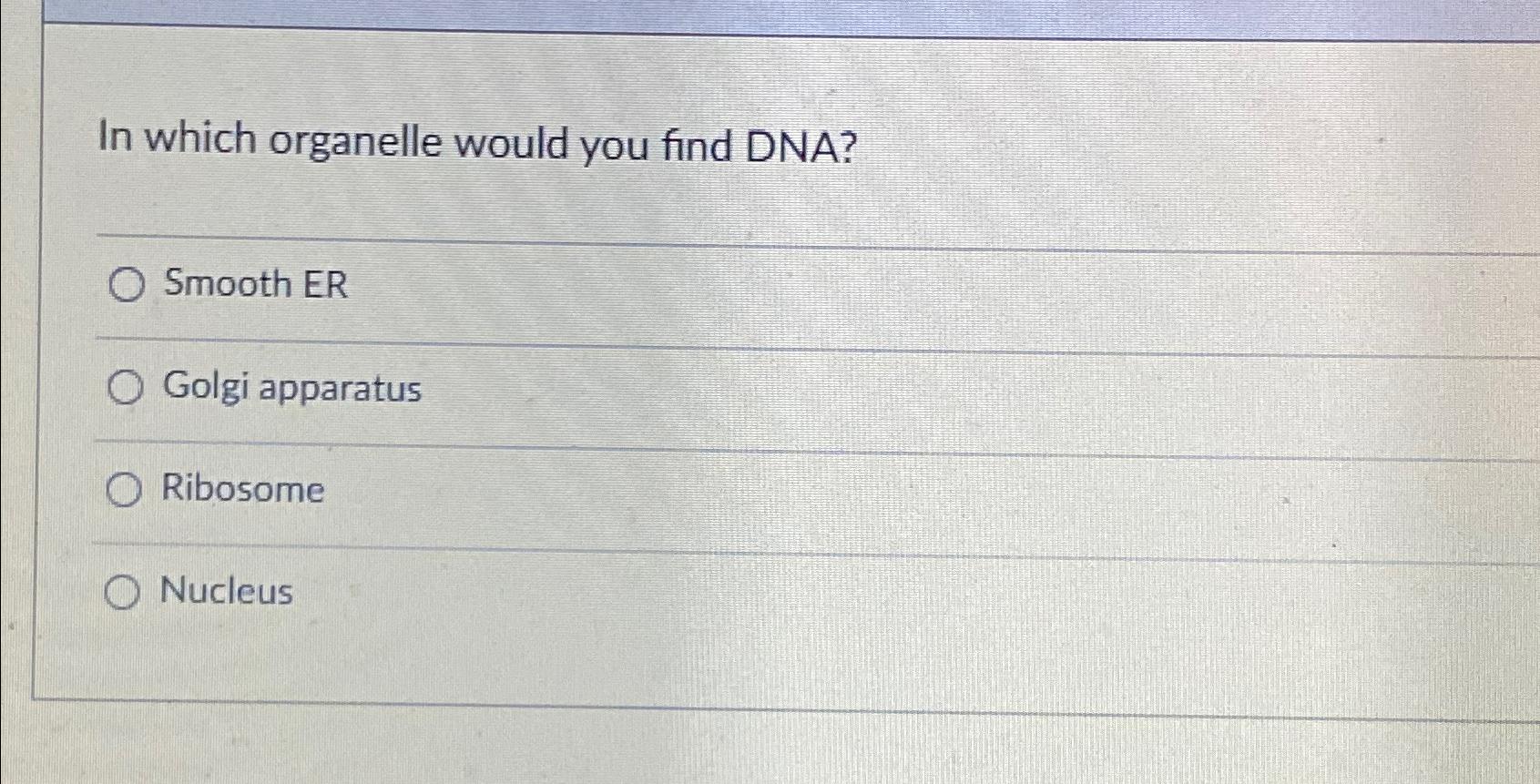Solved In which organelle would you find DNA?Smooth ERGolgi | Chegg.com