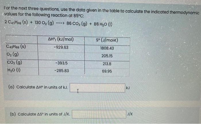 Solved For the next three questions, use the data given in | Chegg.com