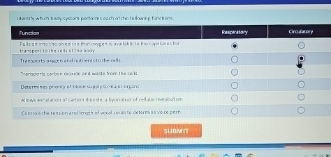 Solved Identify which ticdy system performs each of the | Chegg.com