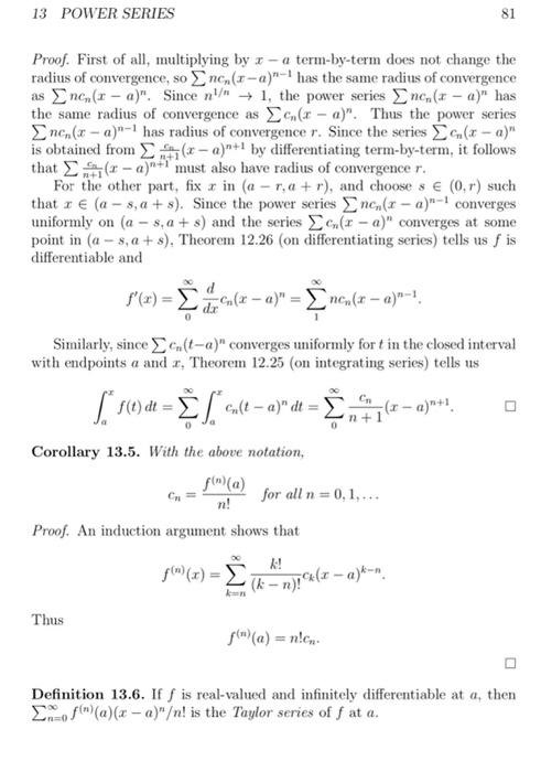 Solved Real Analysis (Power Series): prove the following | Chegg.com