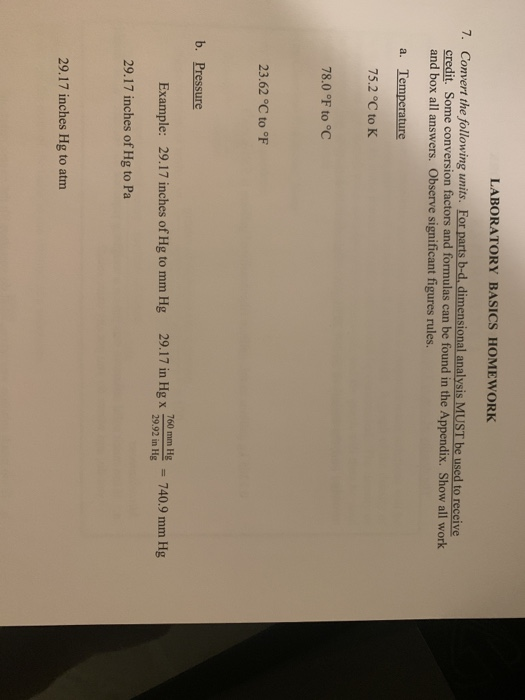 Solved LABORATORY BASICS HOMEWORK 7. Convert the following | Chegg.com