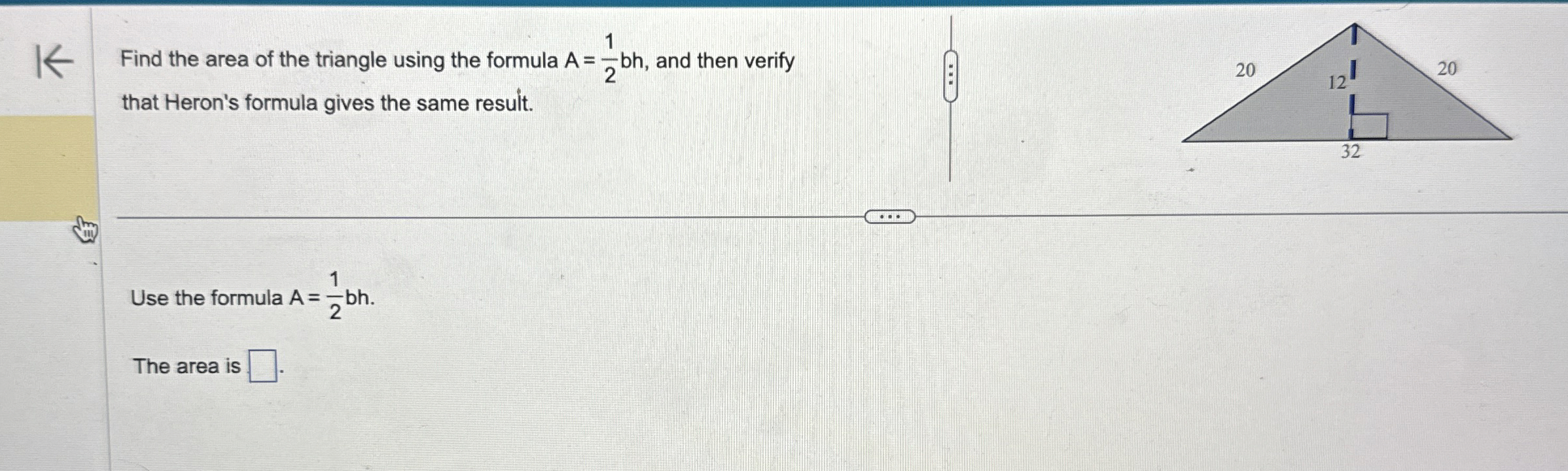 Solved Find the area of the triangle using the formula | Chegg.com