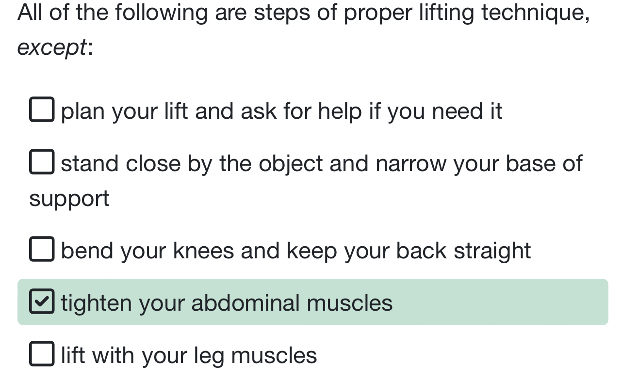 Solved All of the following are steps of proper lifting | Chegg.com