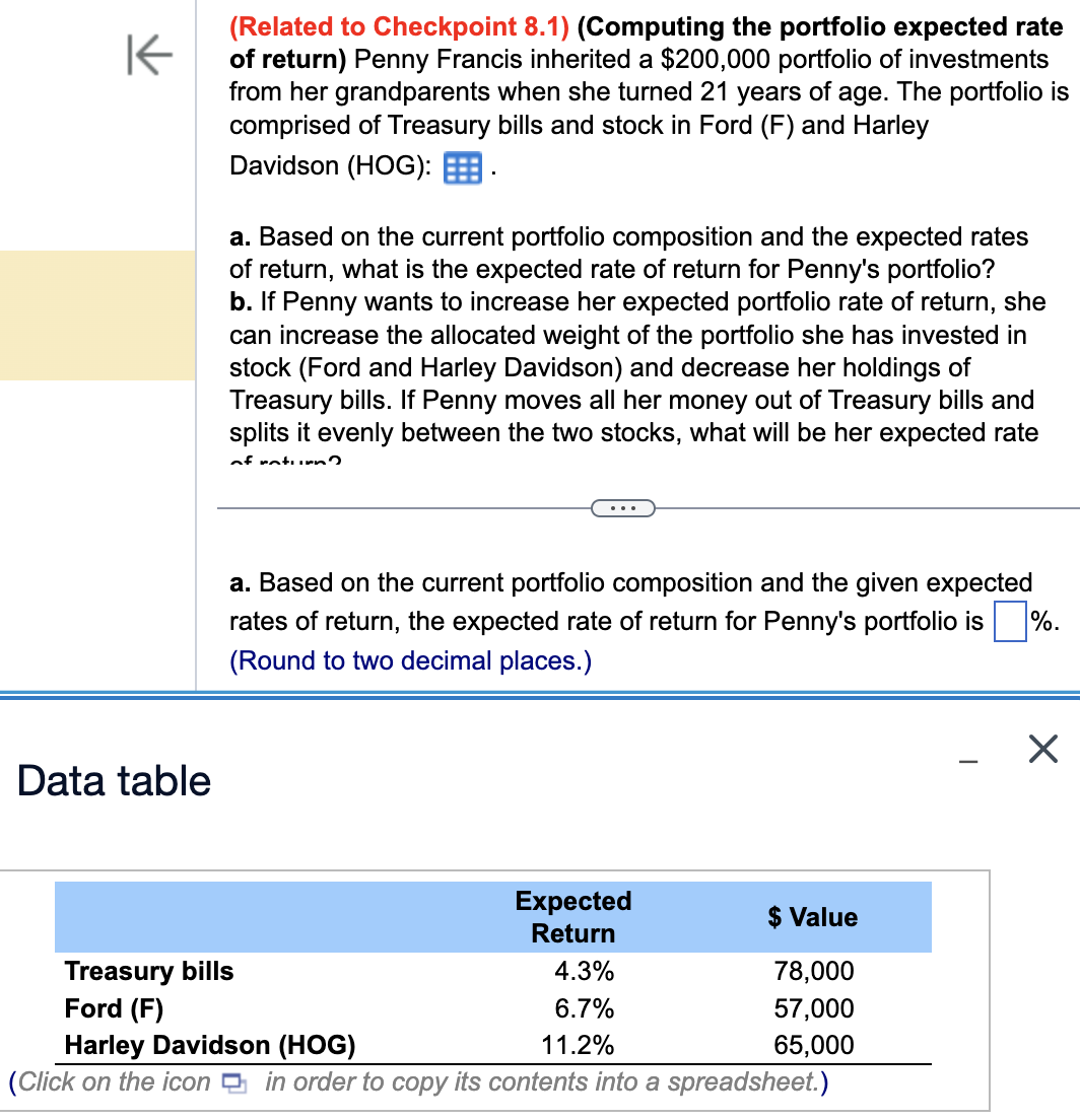 Solved (Related to Checkpoint 8.1) (Computing the portfolio | Chegg.com