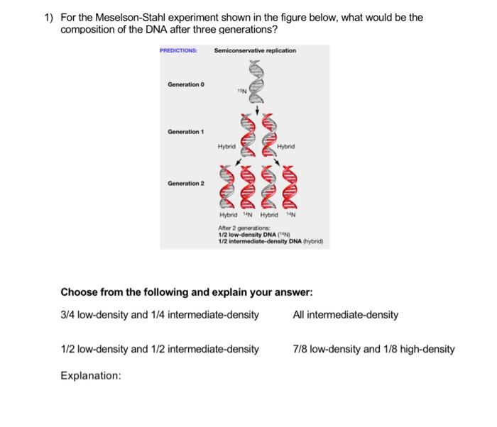 For the Meselson-Stahl experiment shown in the figure | Chegg.com