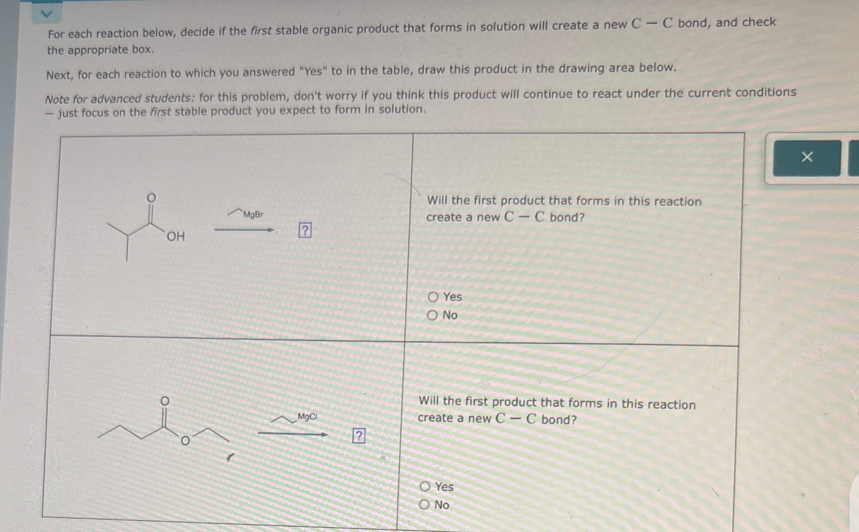 Solved For each reaction below, decide if the first stable | Chegg.com