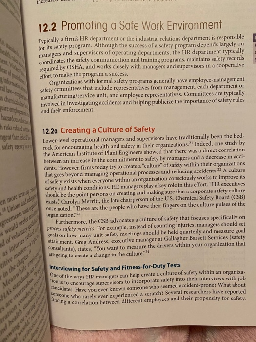 Solved 12.2 Promoting a Safe Work Environment Typically, a | Chegg.com
