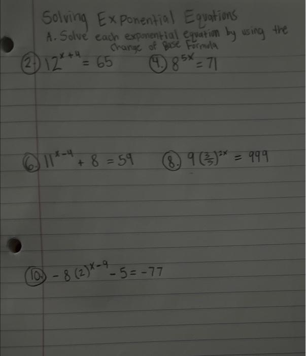 Solved Solving Exponential Equations A. Solve each | Chegg.com