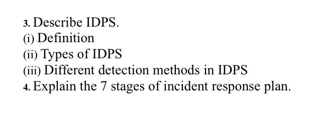 Solved Describe Idps I ﻿definition Ii ﻿types Of Idps Iii