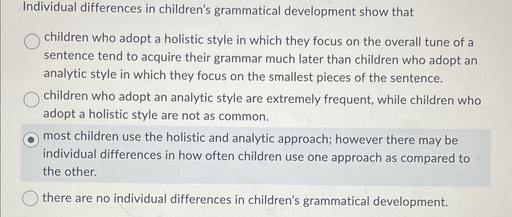 Solved Individual differences in children's grammatical | Chegg.com