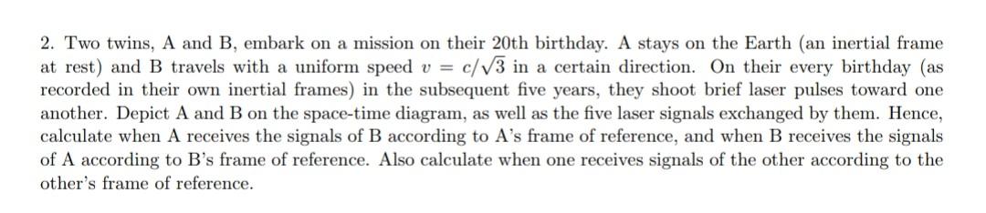 1. Consider two stationary observers A and B at a | Chegg.com