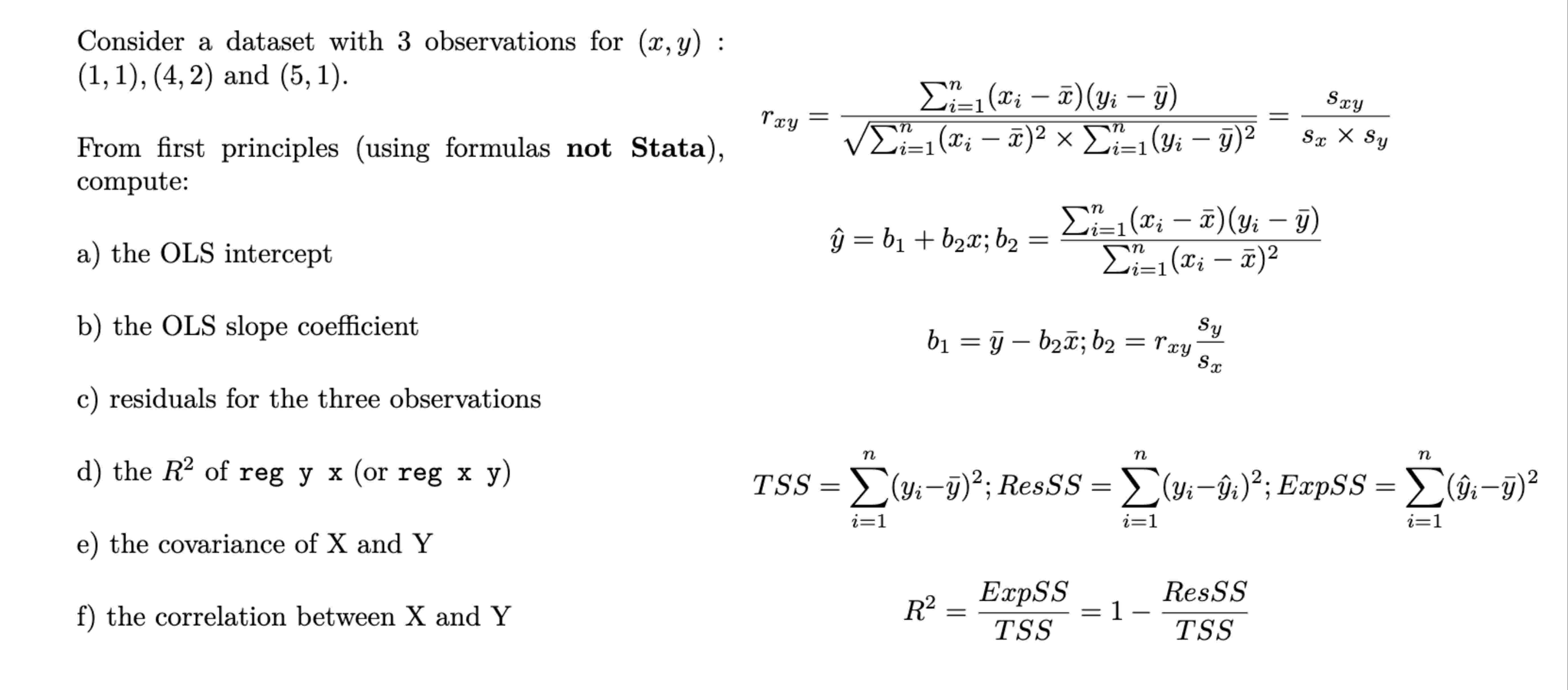 Solved Consider a dataset with 3 ﻿observations for (x,y) | Chegg.com