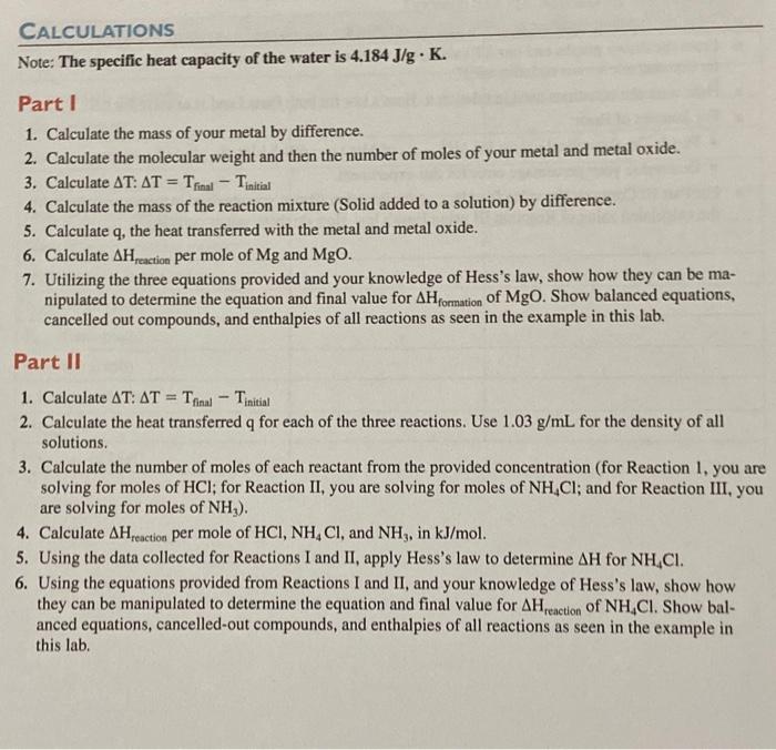 Note: The specific heat capacity of the water is | Chegg.com