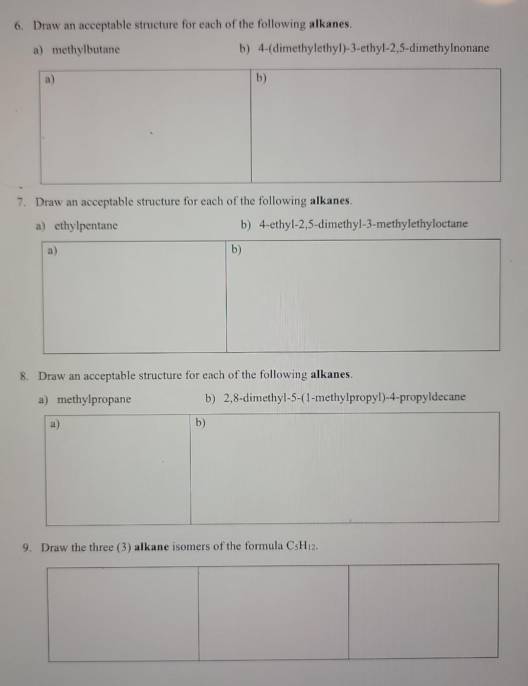 Solved 6. Draw an acceptable structure for each of the | Chegg.com