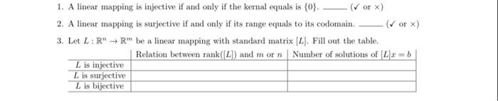 Solved A linear mapping is injective if and only if the | Chegg.com