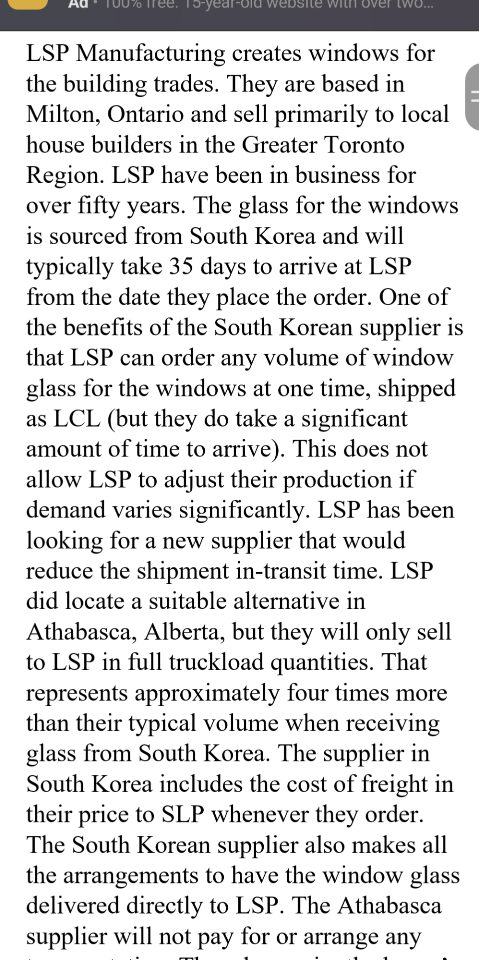 Solved LSP Manufacturing creates windows for the building | Chegg.com