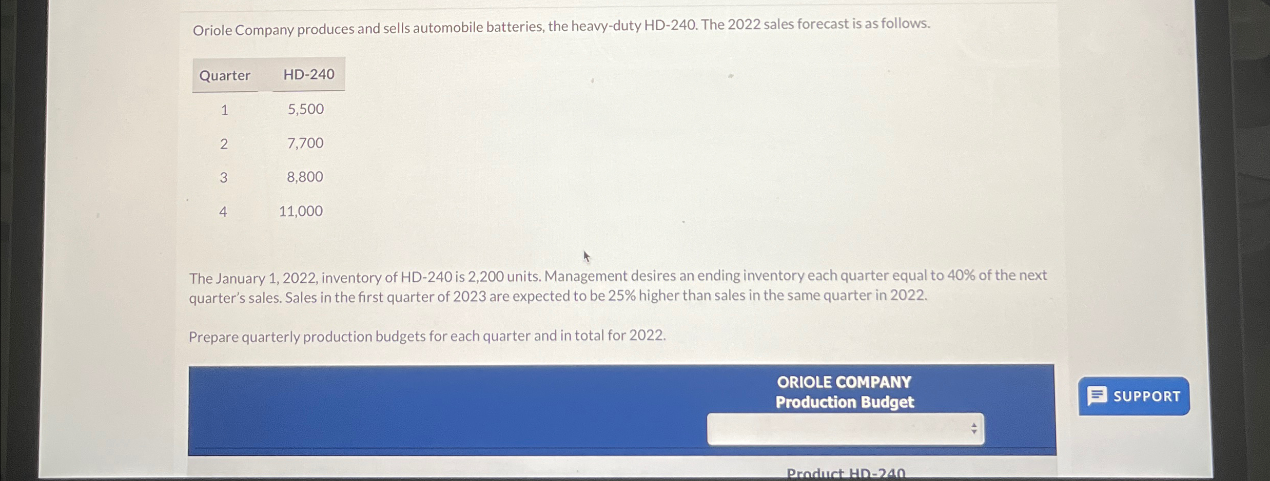 Solved Oriole Company produces and sells automobile | Chegg.com