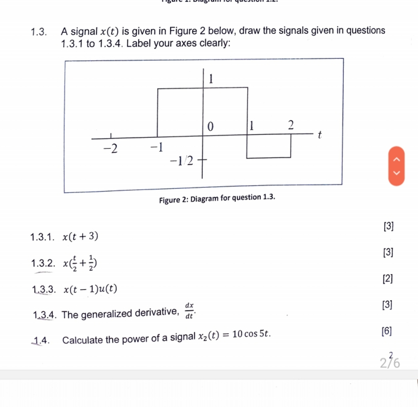 Solved 1.3. ﻿A signal x(t) ﻿is given in Figure 2 ﻿below, | Chegg.com