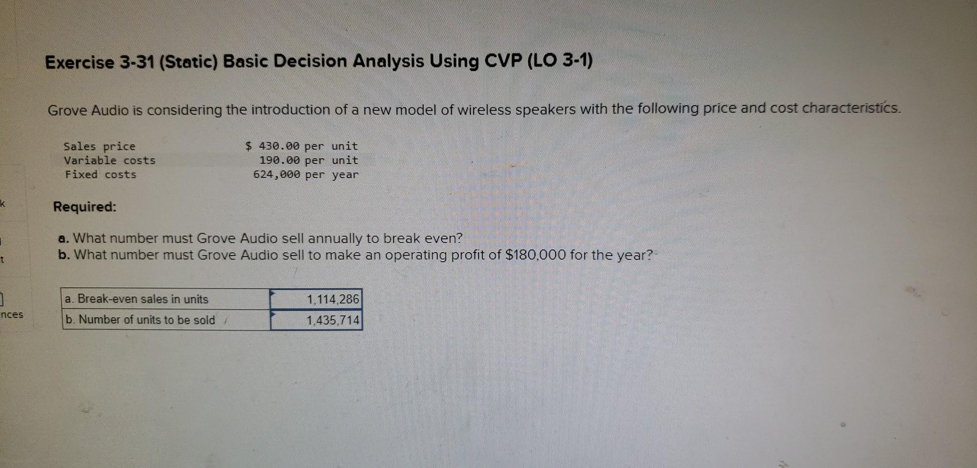 Solved Exercise 3-31 (Static) Basic Decision Analysis Using | Chegg.com