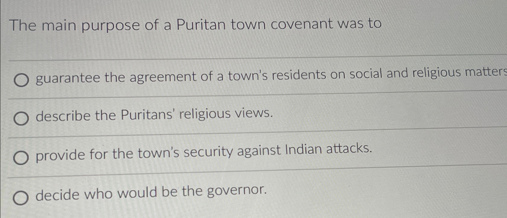 Solved The main purpose of a Puritan town covenant was | Chegg.com