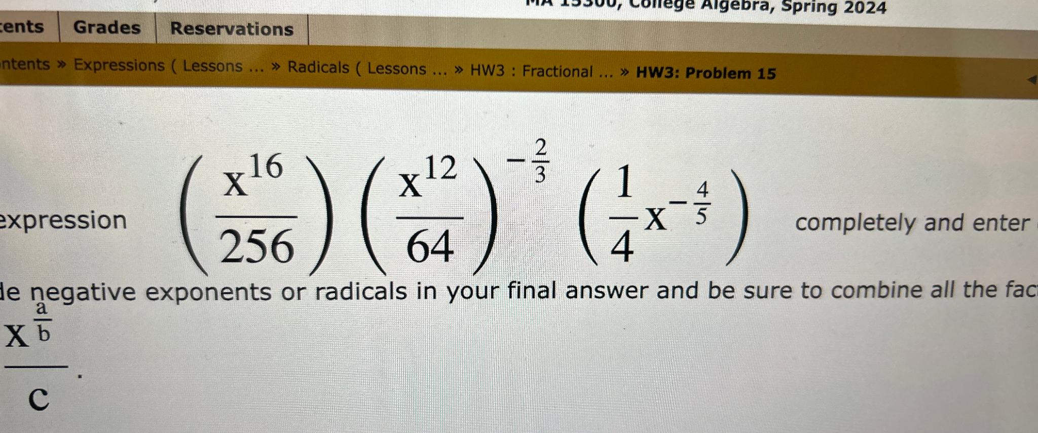 Solved expression (x16256)(x1264)-23(14x-45) ﻿completely and | Chegg.com