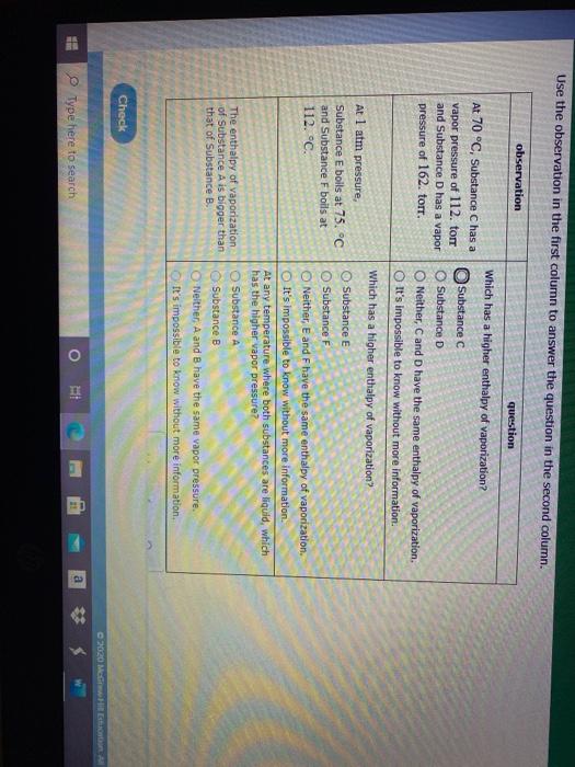 Solved Use the observation in the first column to answer the | Chegg.com