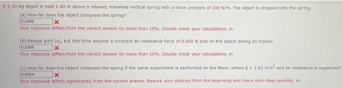 Solved A 1.30 kg object is held 1,40 m above a relaxed, | Chegg.com