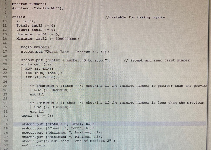 Solved JO program numbers; #include ("stdlib.hhf"); | Chegg.com