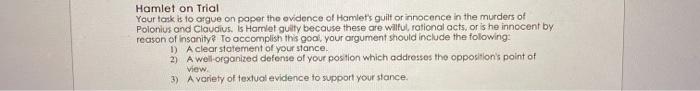 Solved Hamlet on Trial Your task is to argue on paper the | Chegg.com