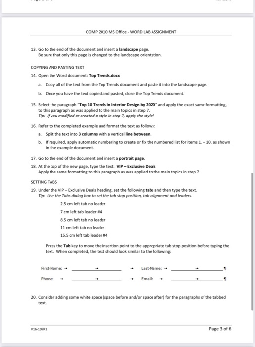 COMP 2010 MS Office - WORD LAB ASSIGNMENT Word Lab | Chegg.com