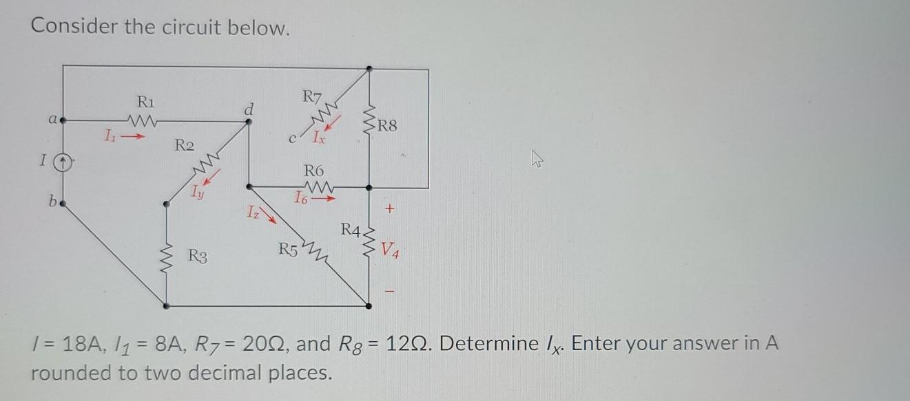 Solved Consider the circuit below. R1 R7 d -- a w R8 I R2 Ia | Chegg.com