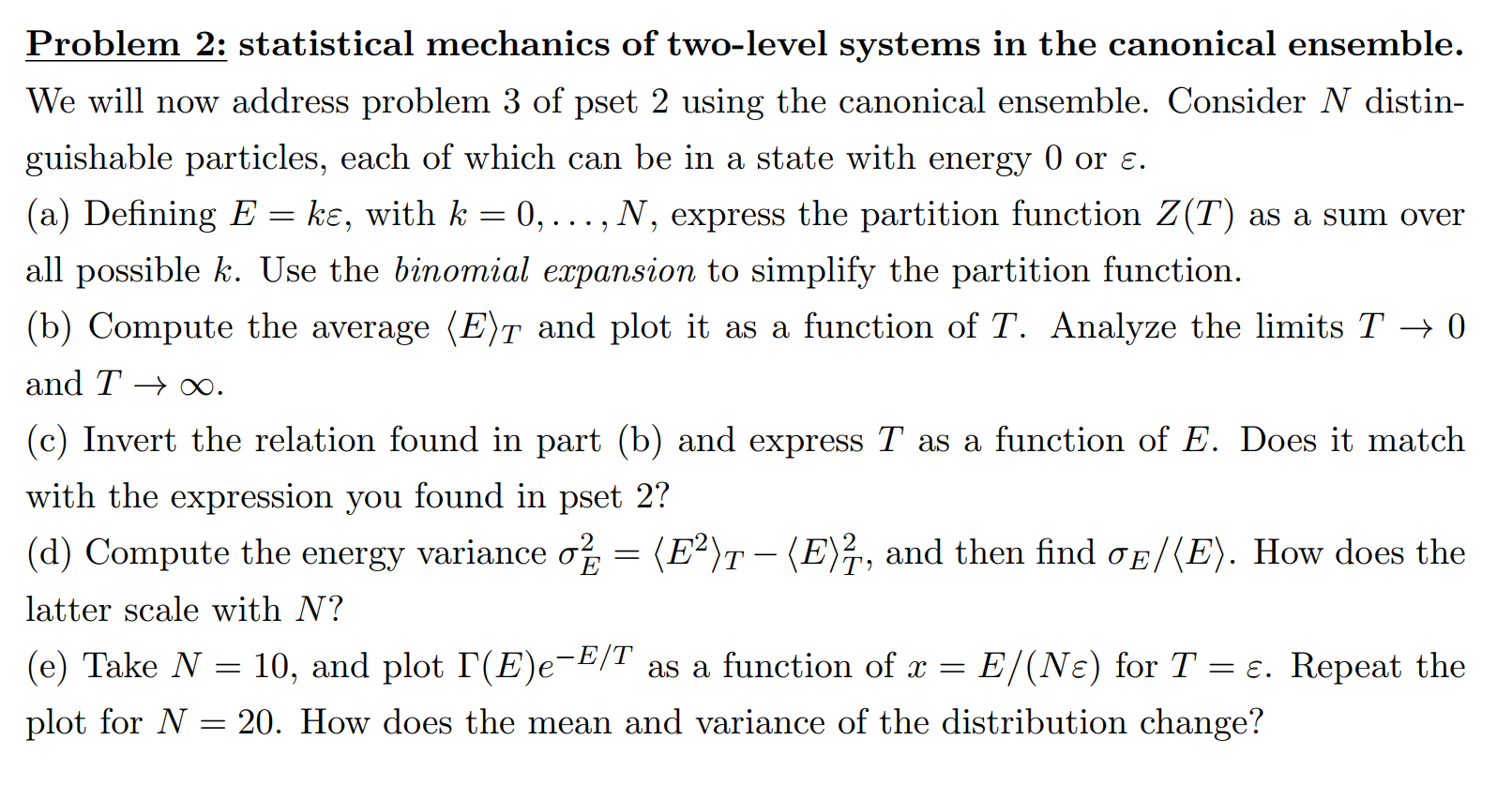 Solved Problem 2: statistical mechanics of two-level systems | Chegg.com