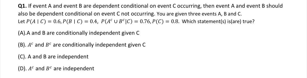 Solved Q1. ﻿If event A and event B ﻿are dependent | Chegg.com
