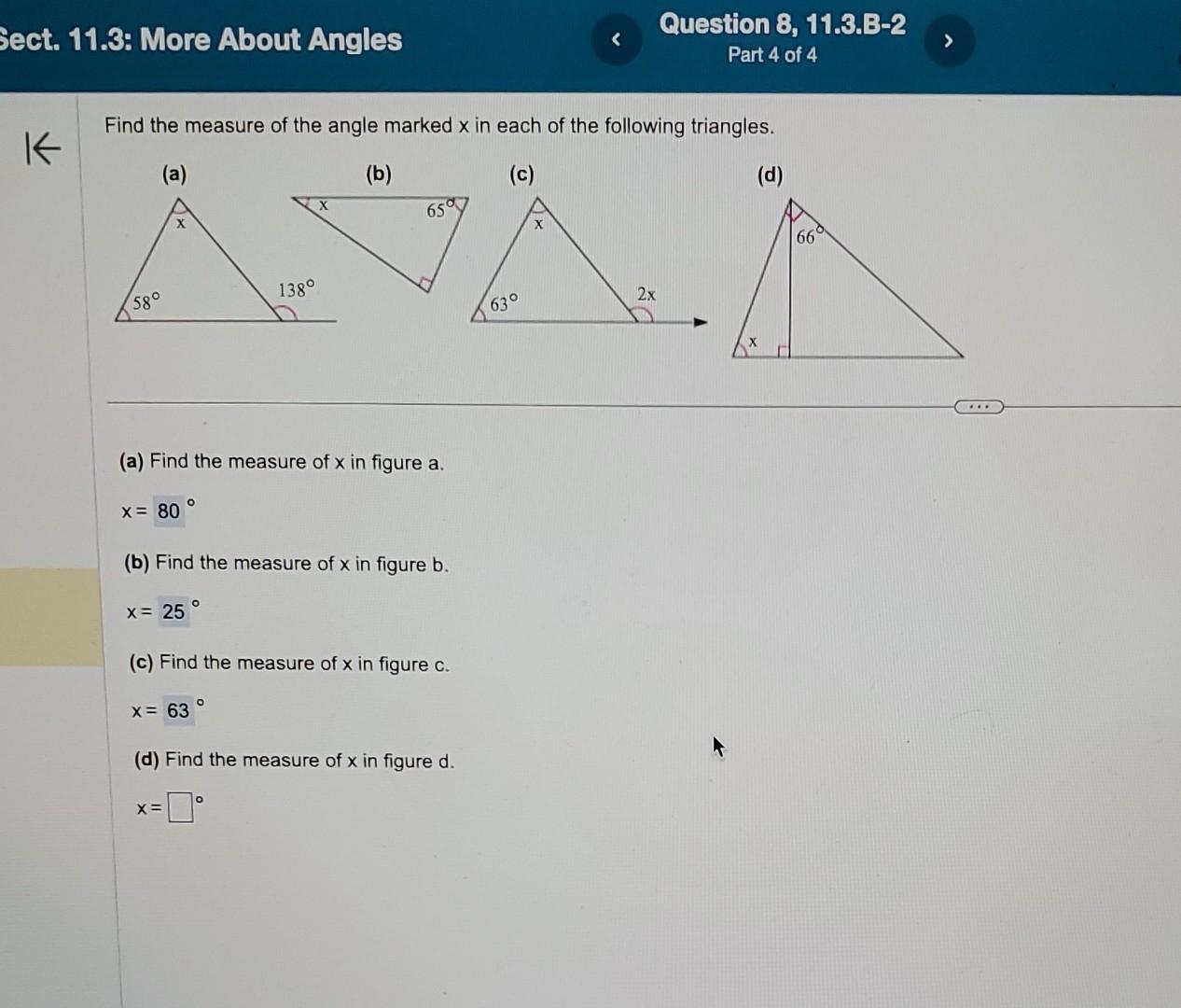 Solved Sect. 11.3: More About Angles Question Part 4 Find | Chegg.com