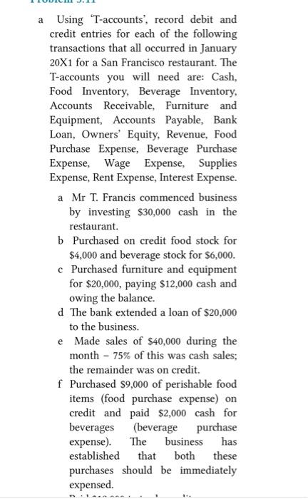 Solved a Using 'T-accounts', record debit and credit entries | Chegg.com