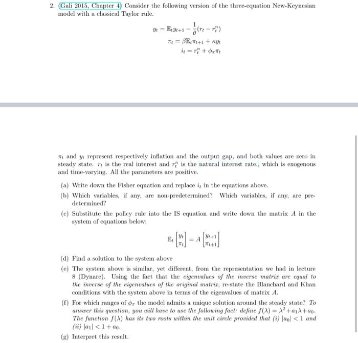 Solved Consider the following version of the three-equation | Chegg.com