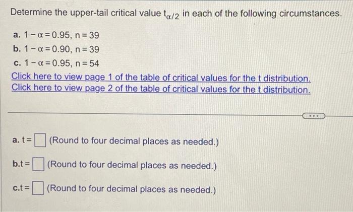 Solved Critical Values for the t Distribution (Page | Chegg.com