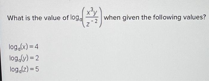Solved What is the value of loga(z−2x3y) when given the | Chegg.com
