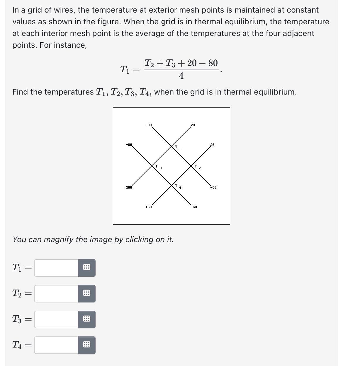 Solved In a grid of wires, the temperature at exterior mesh | Chegg.com