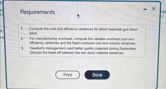 Solved Requirements 1. Compute the cost and efficiency | Chegg.com