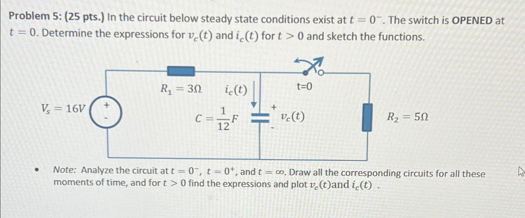 Solved Problem 5: (25 ﻿pts.) ﻿In the circuit below steady | Chegg.com