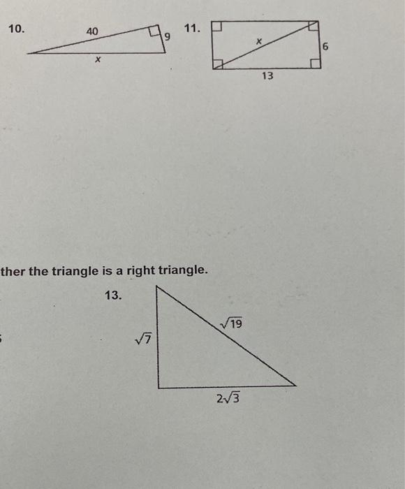 Solved 10 11. ther the triangle is a right triangle. | Chegg.com