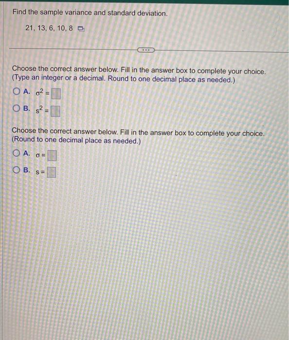 Solved Find the sample variance and standard deviation. | Chegg.com
