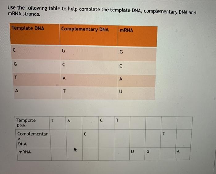 Solved Use the following table to help complete the template | Chegg.com